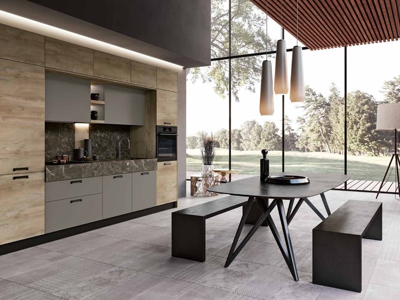 Cucina lineare Capri quercia e grigio cenere Imab group con uno sconto ...