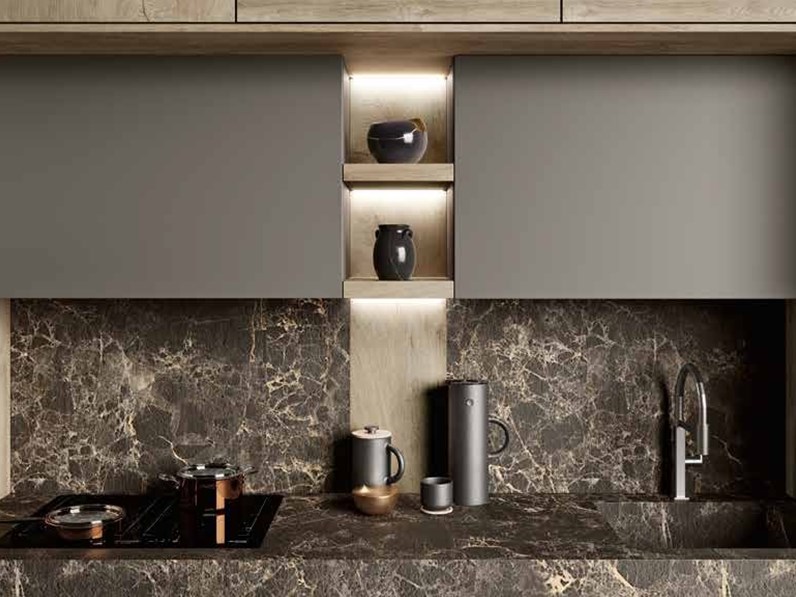 Cucina lineare Capri quercia e grigio cenere Imab group con uno sconto ...